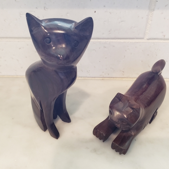 Source Unknown | Accents | Pair Of Hardwood Carved Polished Cats Mcm ...